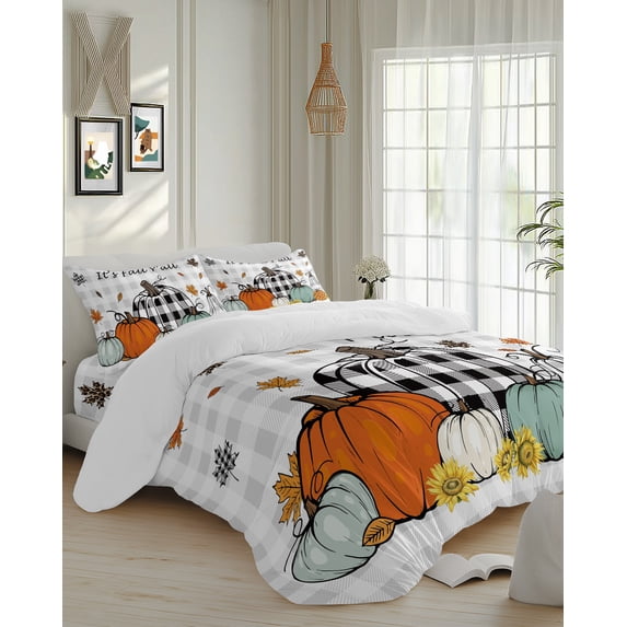 4 Piece Duvet Cover Set Queen, Thanksgiving Fall Pumpkin Maple Leaf ...