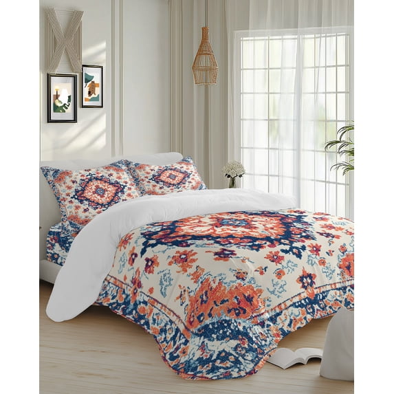 4 Piece Duvet Cover Set Queen, Traditional Ethnic Flower Pattern Soft ...