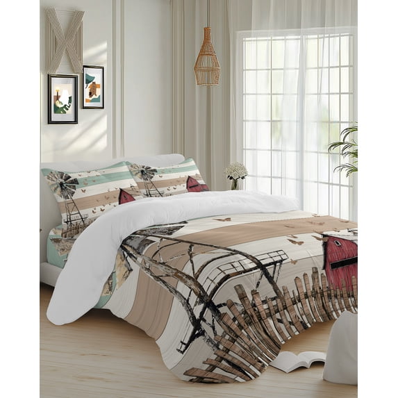 4 Piece Duvet Cover Set Queen, Vintage Farmhouse Windmill House Soft ...