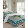 4 Piece Duvet Cover Set Queen, Vintage Gold Anchor on Blue Stripe Soft ...