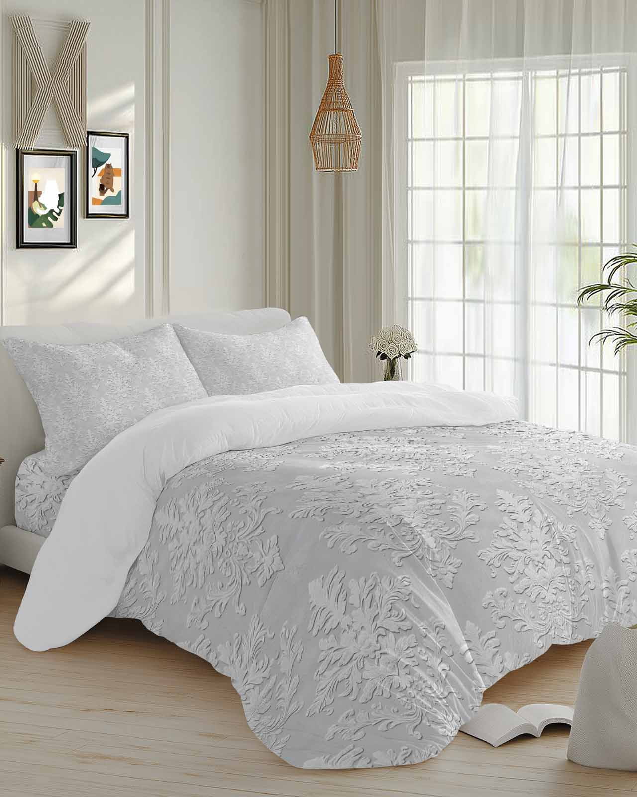 4 Piece Duvet Cover Set Queen, Vintage Grey Medieval Totem Soft ...
