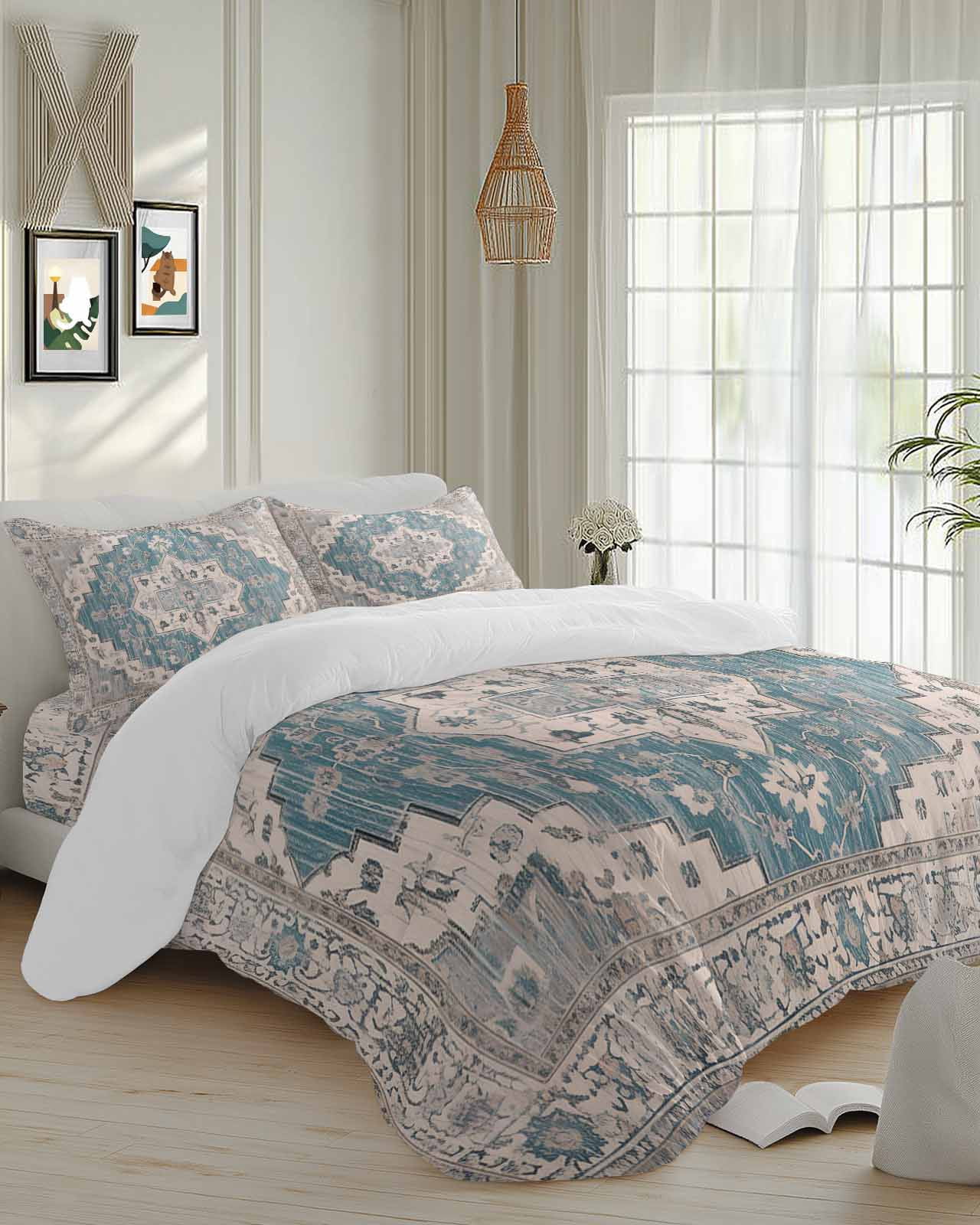 4 Piece Duvet Cover Set Queen, Vintage Mid-Century Turkish Pattern Soft ...