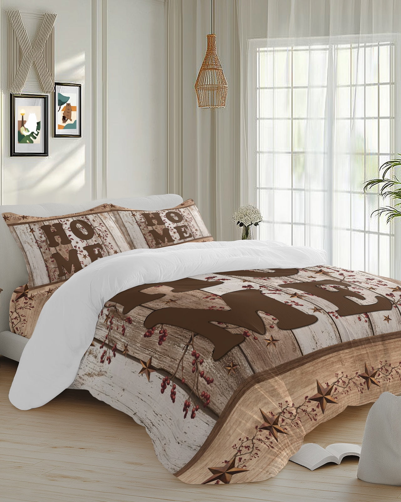 4 Piece Duvet Cover Set Queen, Vintage Western Star Home Soft ...