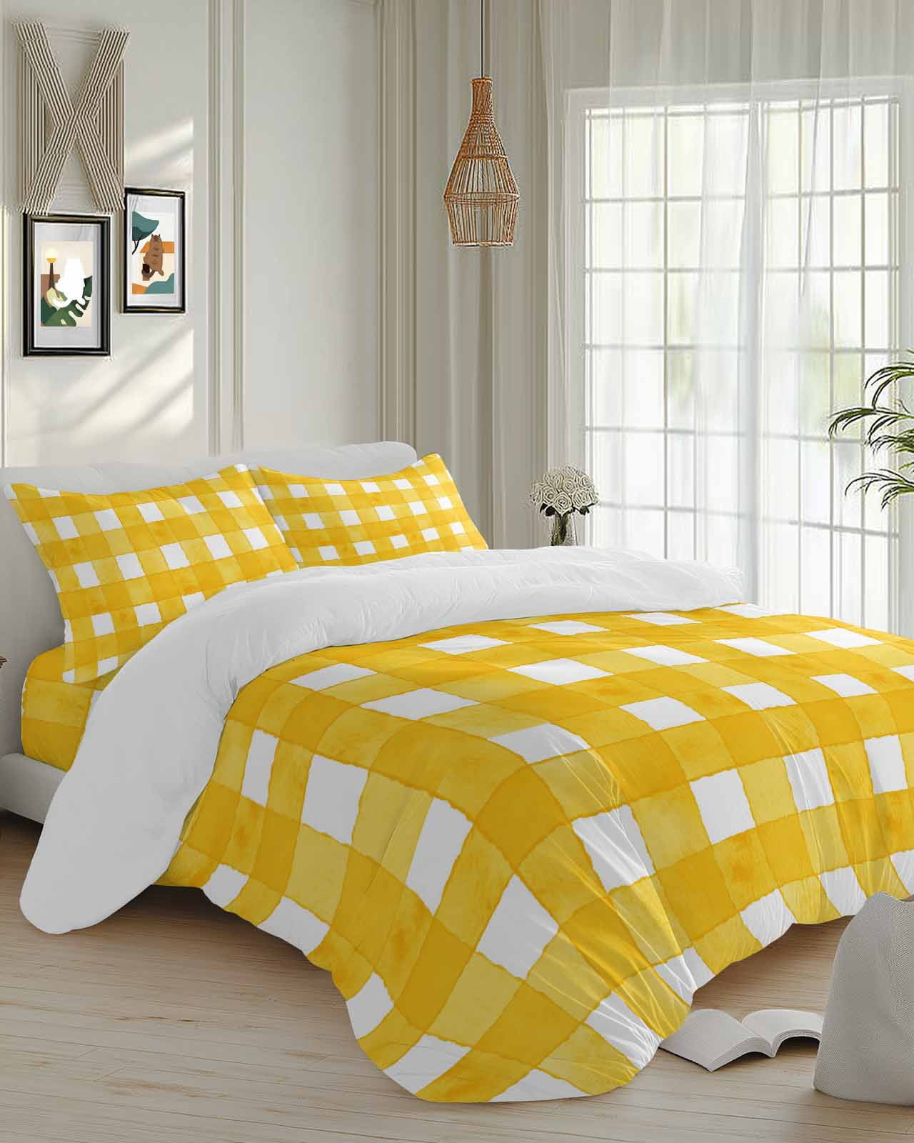 4 Piece Duvet Cover Set Queen, Watercolor Checkered Pattern Soft ...