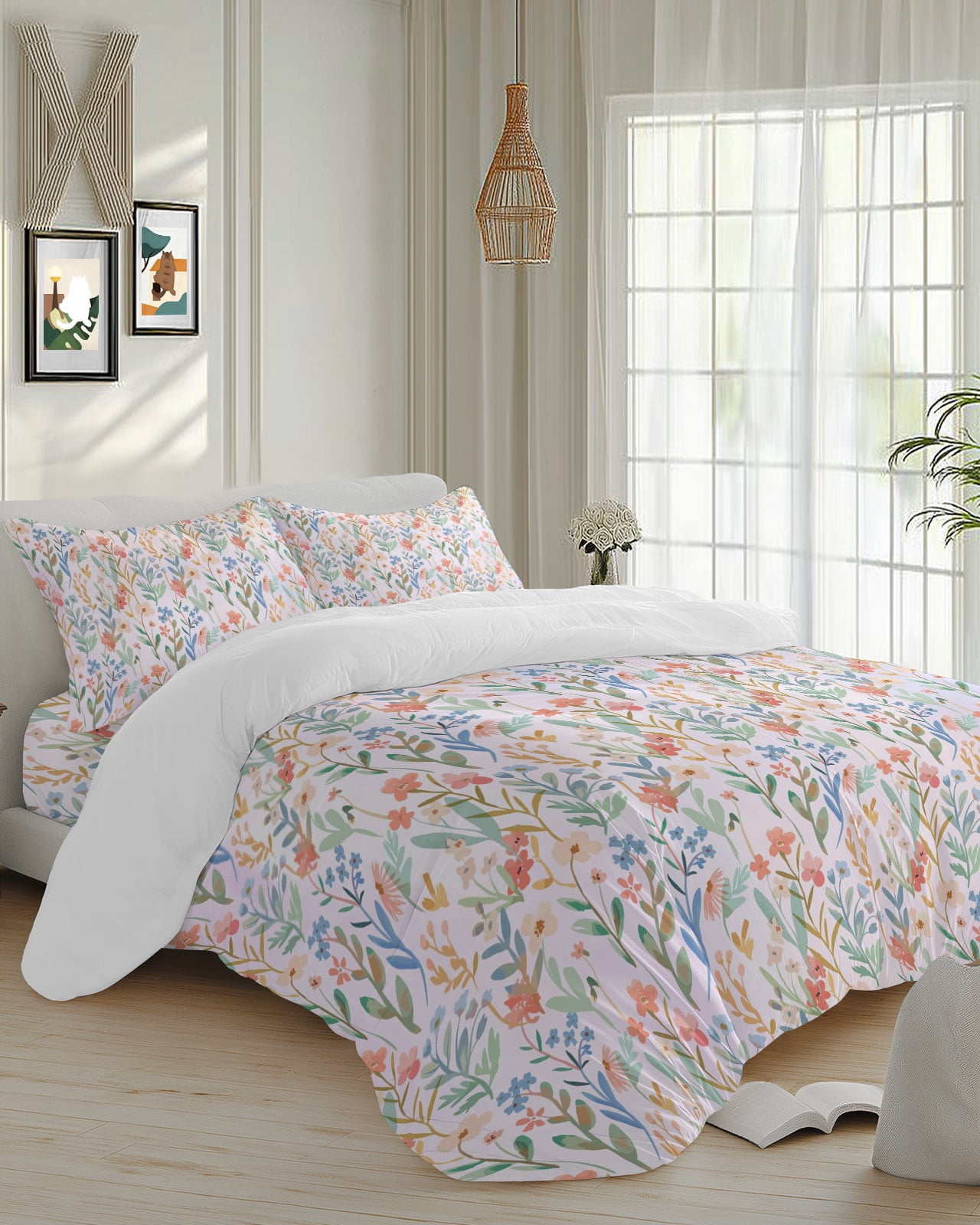4 Piece Duvet Cover Set Queen, Watercolor Orange Blue Gradual ...