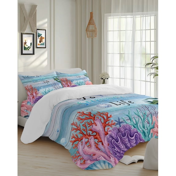 4 Piece Duvet Cover Set Queen, Welcome to Summer Life Soft Breathable ...