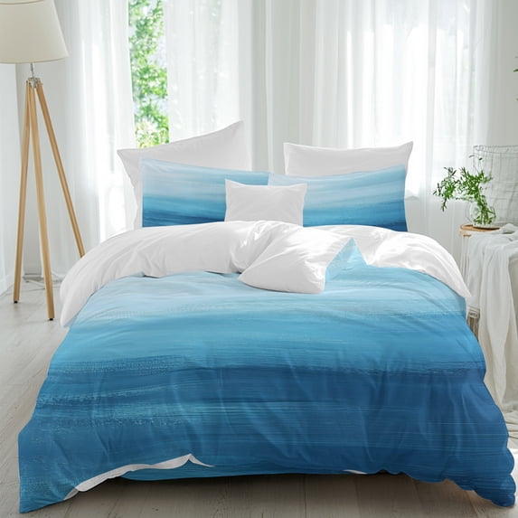 4 Piece Duvet Cover Set Twin, Abstract Blue Brushstroke Soft Breathable ...
