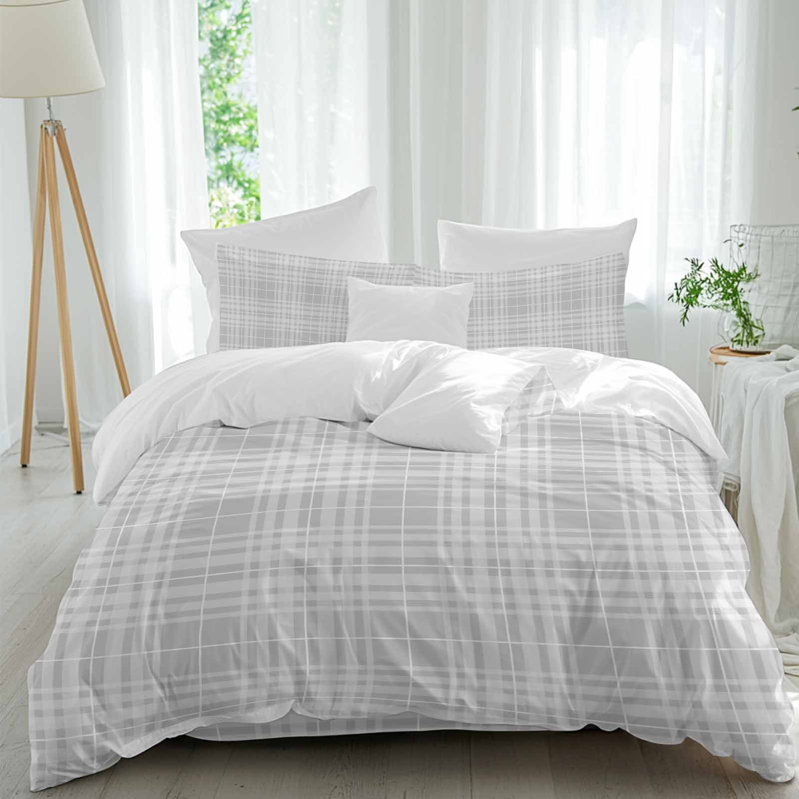 4 Piece Duvet Cover Set Twin, Abstract Gray Buffalo Plaid Soft ...
