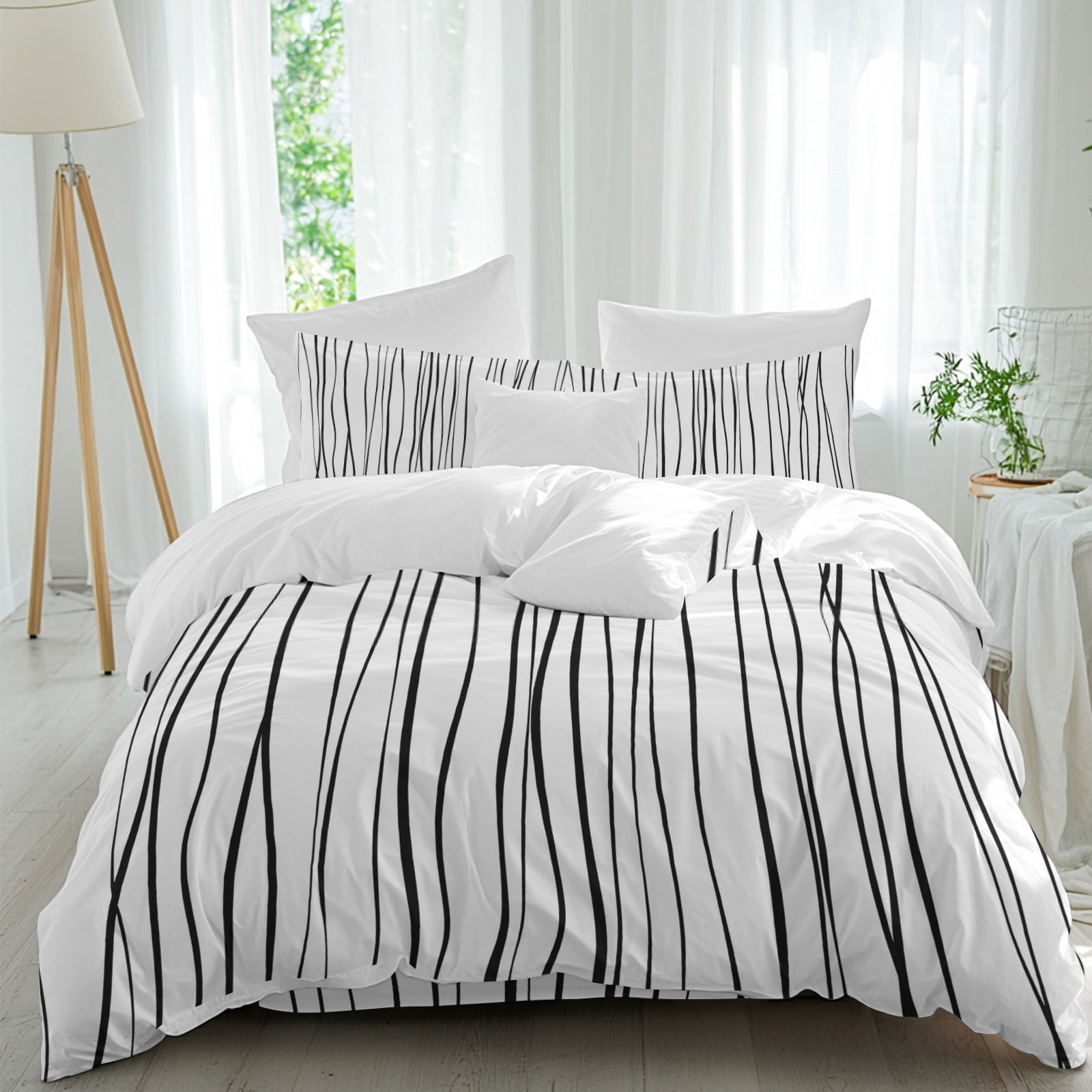 4 Piece Duvet Cover Set Twin, Abstract Lines Texture Soft Breathable ...