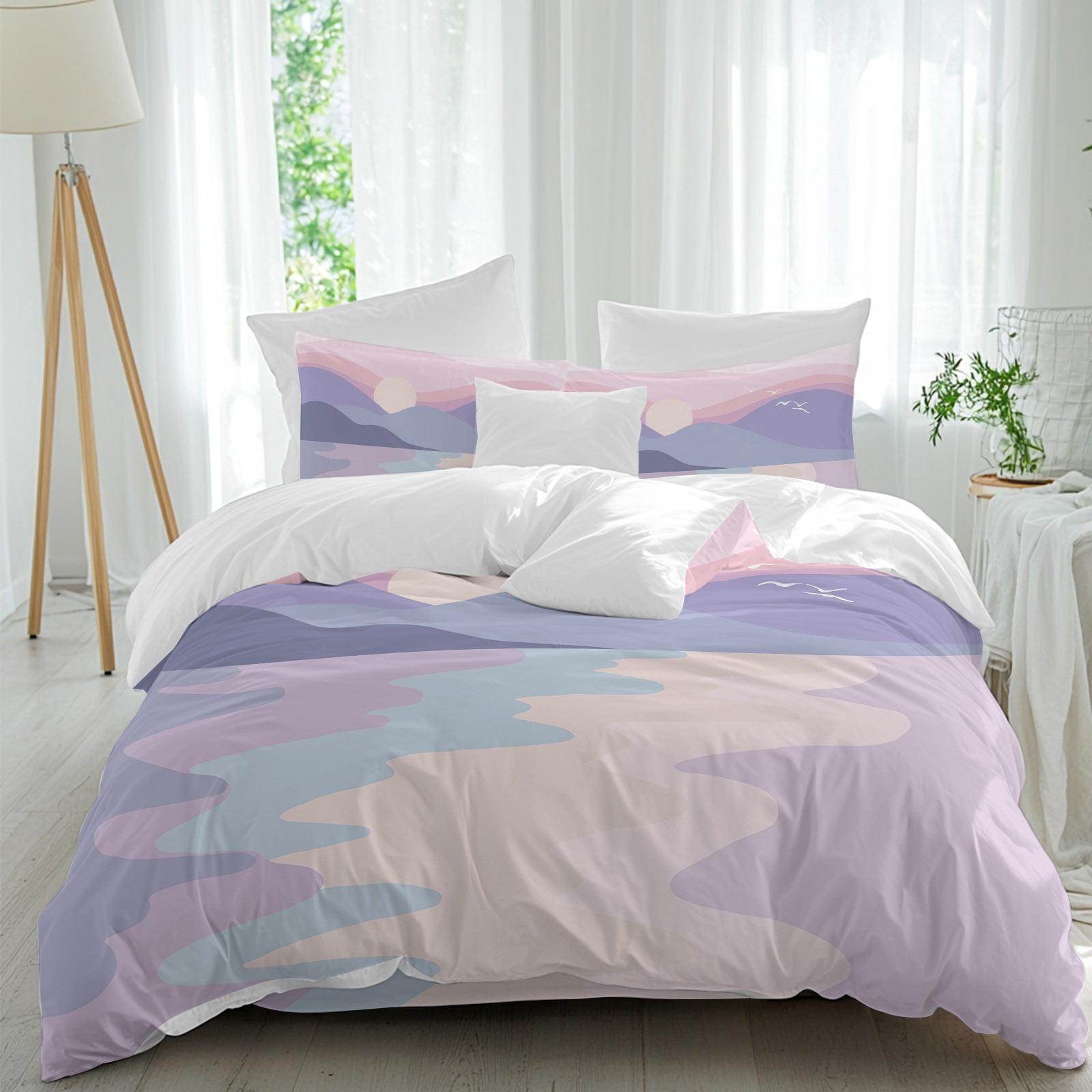 4 Piece Duvet Cover Set Twin, Abstract Mountain Sunset Artwork Soft ...