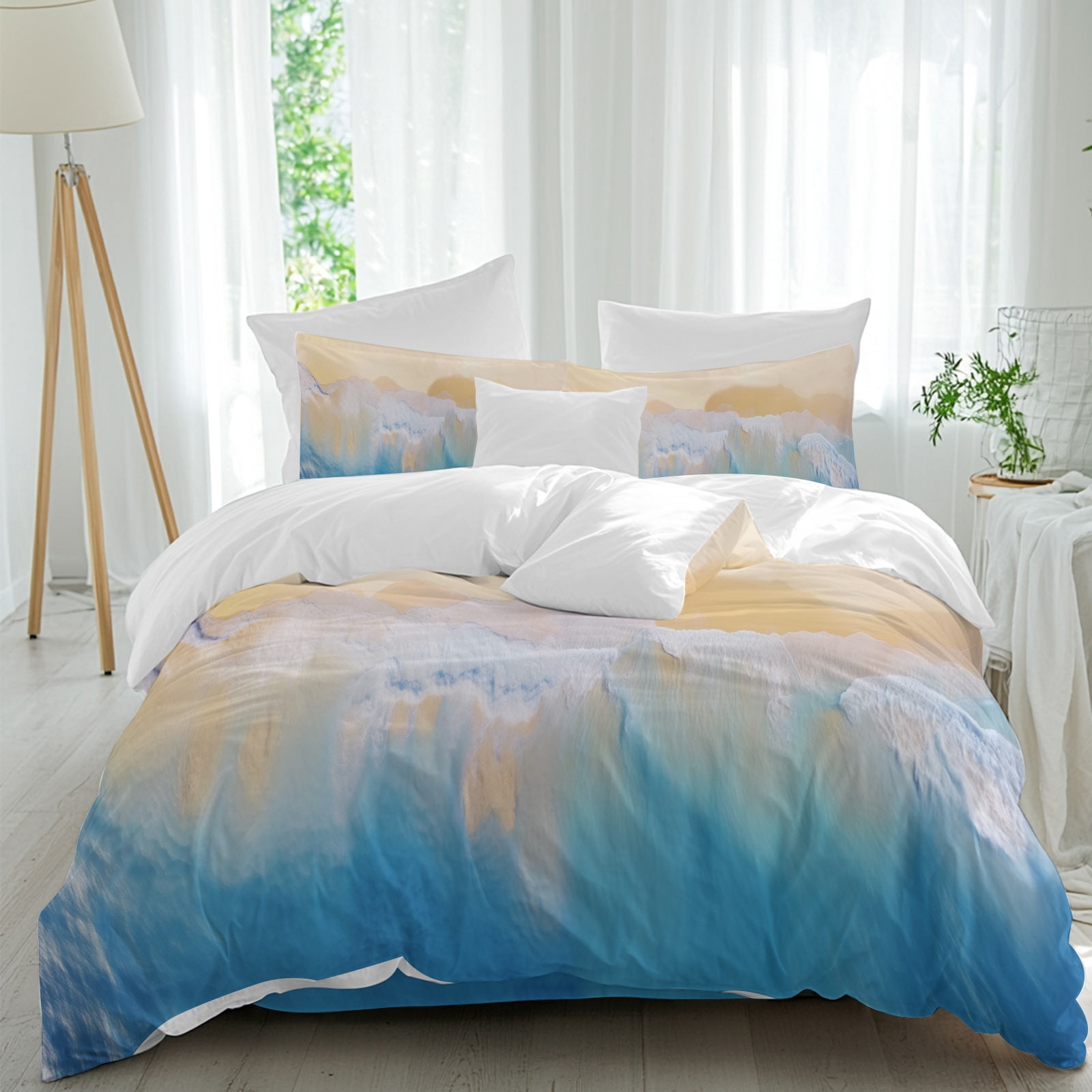 4 Piece Duvet Cover Set Twin, Abstract Ocean Beach Wave Blue Sea Soft ...