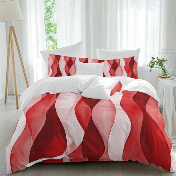 4 Piece Duvet Cover Set Twin, Abstract Red Wave Stripe Texture Soft ...