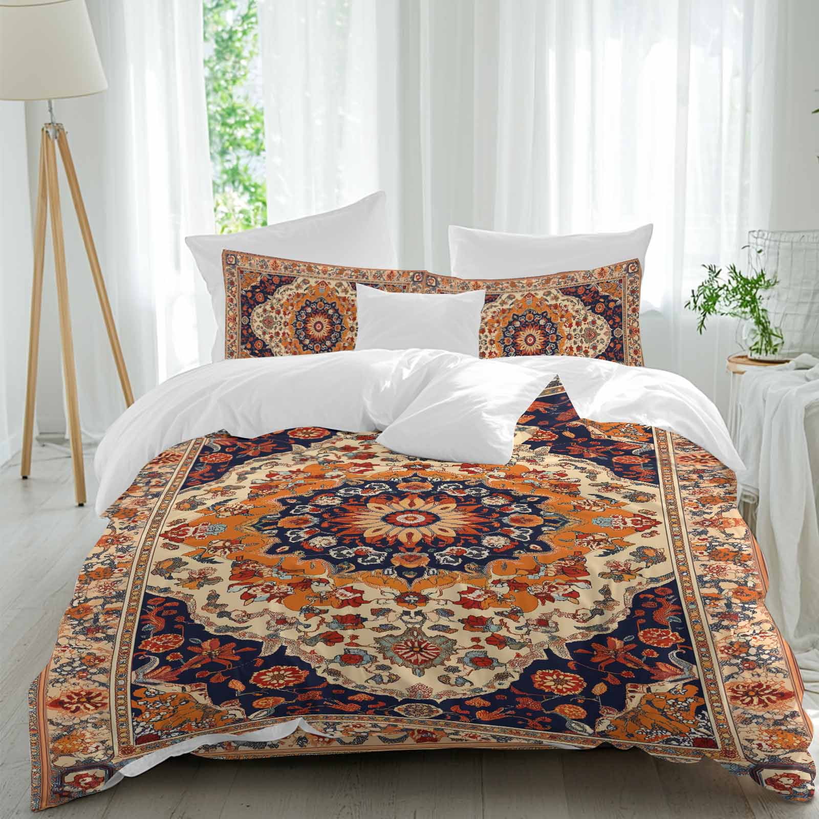 4 Piece Duvet Cover Set Twin, Abstract Retro Ethnic Flower Texture Soft ...