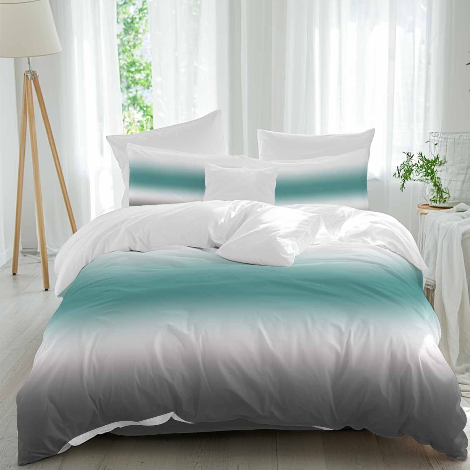 4 Piece Duvet Cover Set Twin, Abstract Turquoise Grey Gradient Soft ...