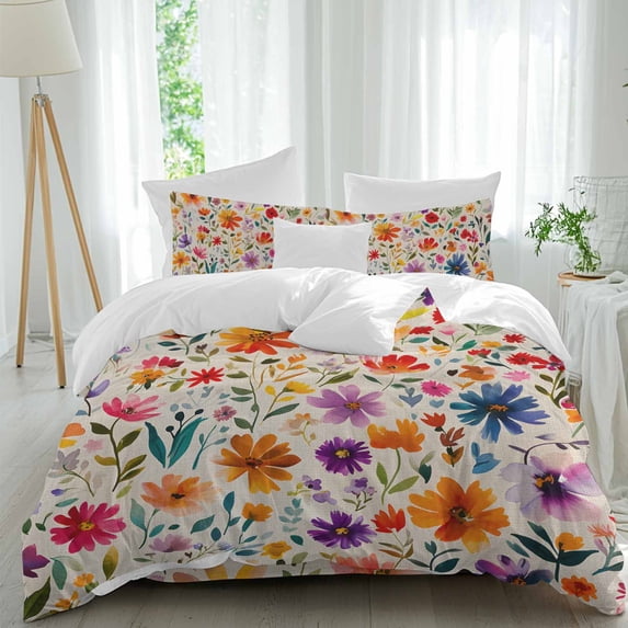 4 Piece Duvet Cover Set Twin, Abstract Wildflower Ombre Botanical Soft ...