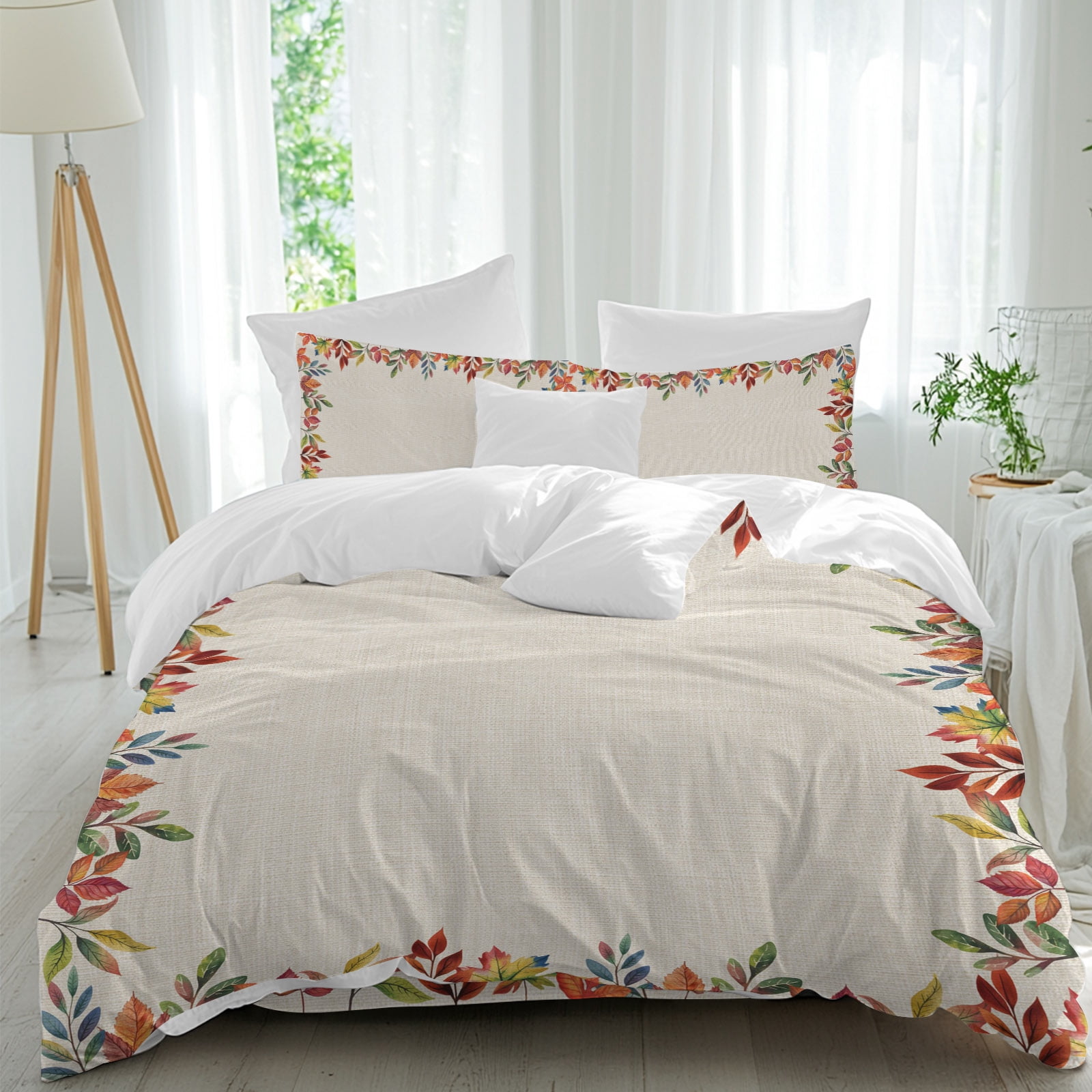 4 Piece Duvet Cover Set Twin, Autumn Thanksgiving Orange Leaves Soft ...