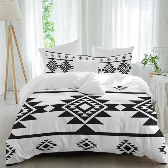 4 Piece Duvet Cover Set Twin, Black Aztec Ethnic Style Soft Breathable ...