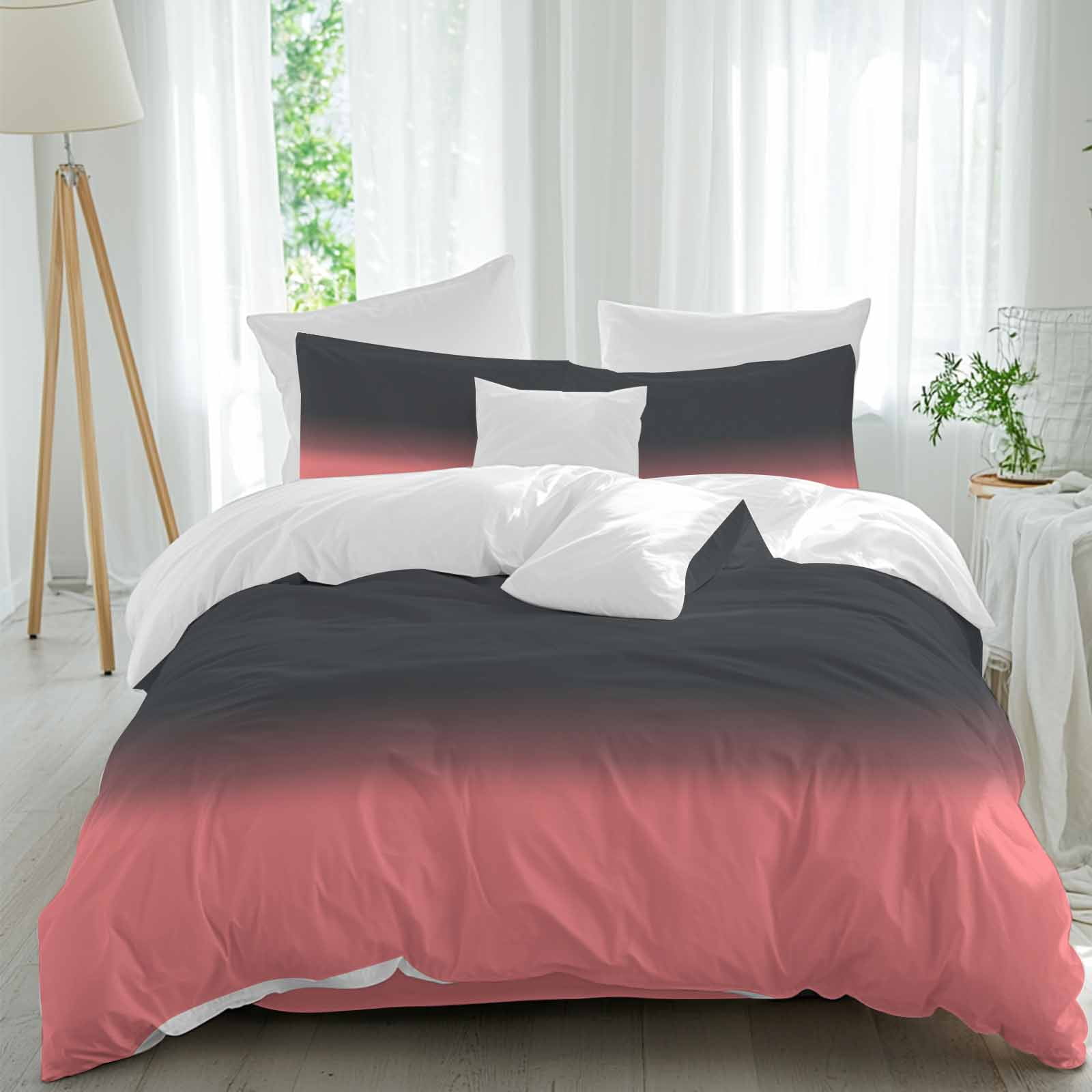 4 Piece Duvet Cover Set Twin, Black and Pink Color Ombre Soft ...