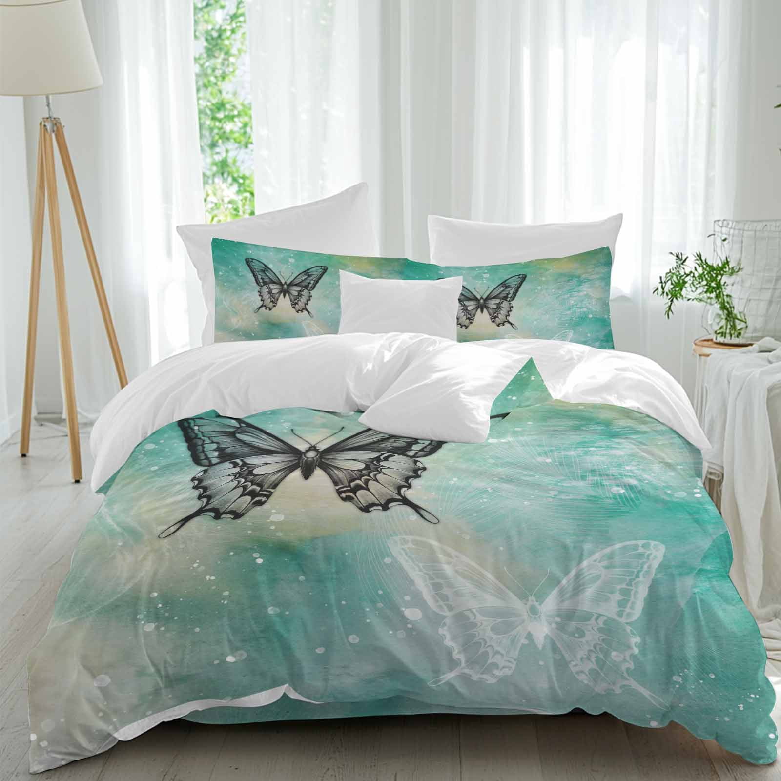 4 Piece Duvet Cover Set Twin, Black White Butterfly Texture Soft ...