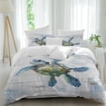 4 Piece Duvet Cover Set Twin, Blue Sea Turtle on Vintage Wood Grain ...