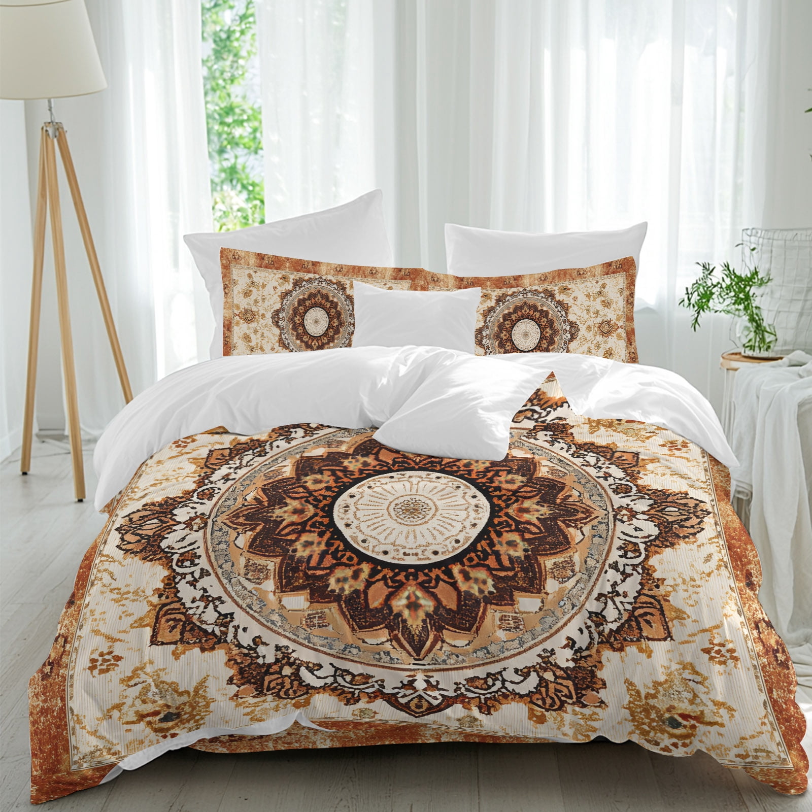4 Piece Duvet Cover Set Twin, Boho Vintage Ethnic Floral Texture Soft ...