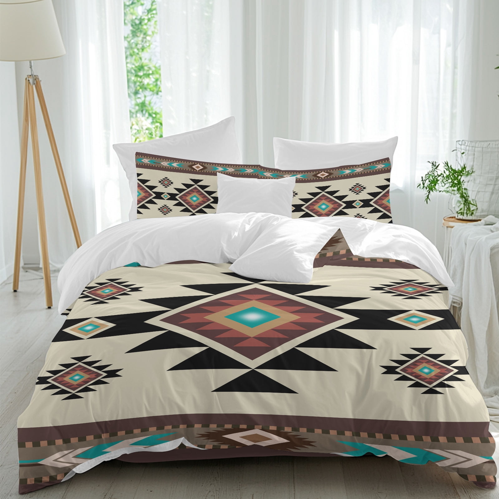 4 Piece Duvet Cover Set Twin, Brown Aztec Ethnic Art Soft Breathable ...