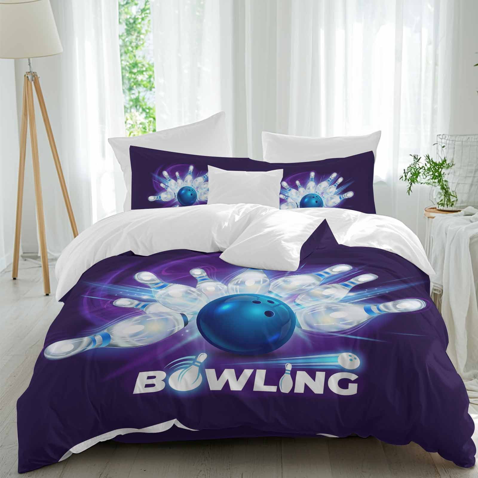 4 Piece Duvet Cover Set Twin, Cartoon Bowling Blue Purple Soft ...