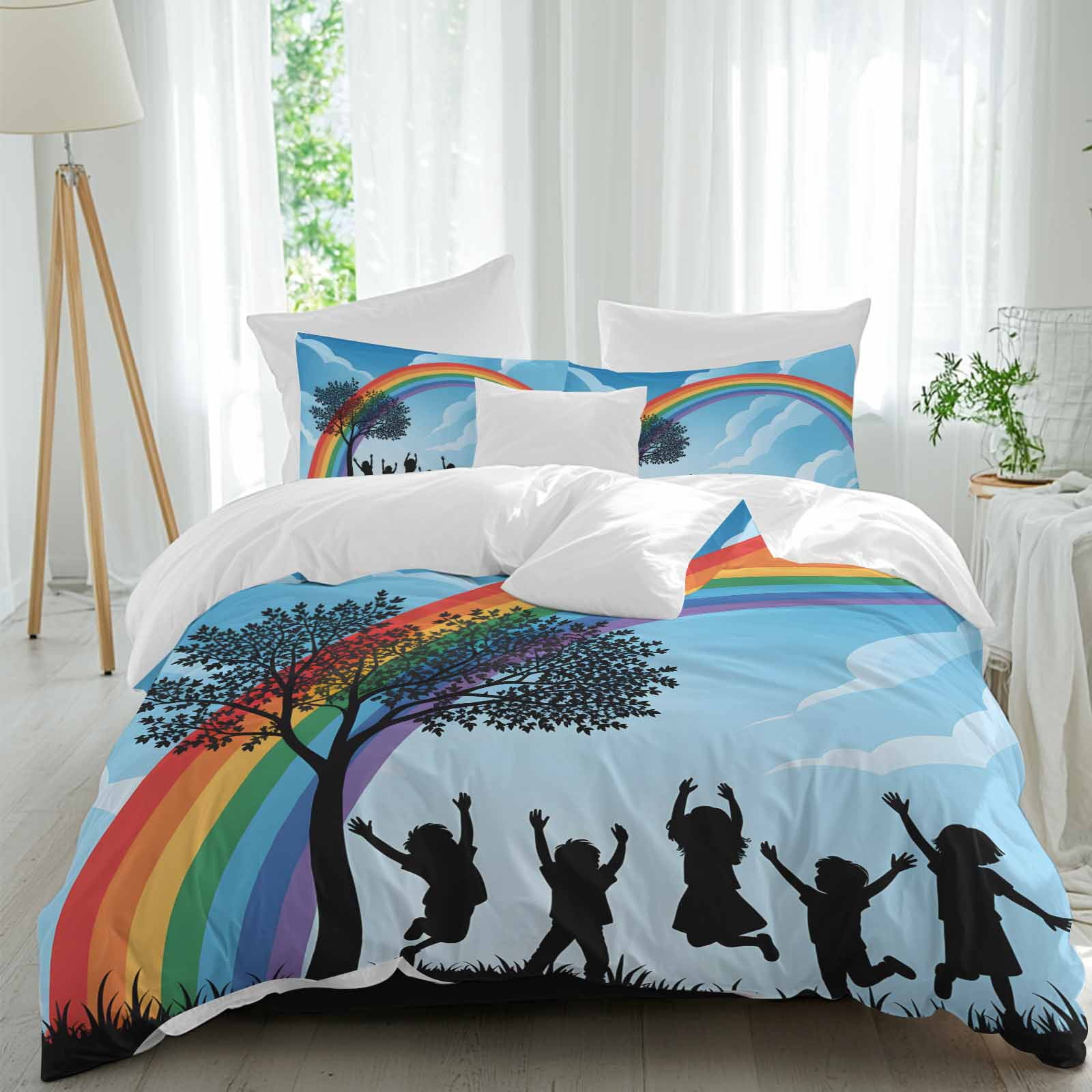 4 Piece Duvet Cover Set Twin, Children's Day Silhouettes Soft ...