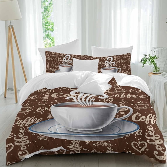 4 Piece Duvet Cover Set Twin, Coffee Retro Brown Soft Breathable ...