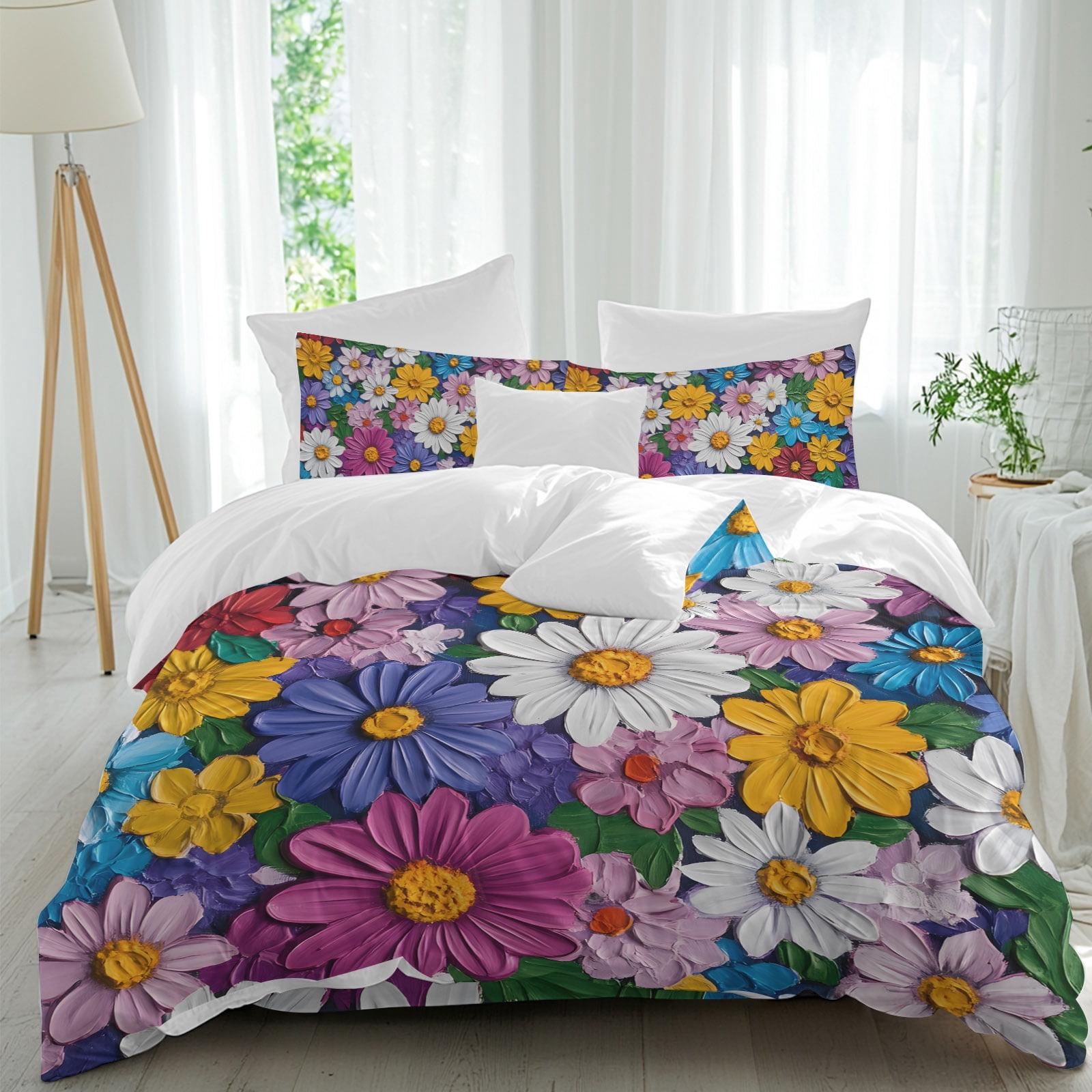4 Piece Duvet Cover Set Twin, Colorful Small Wildflower Seamless Soft ...
