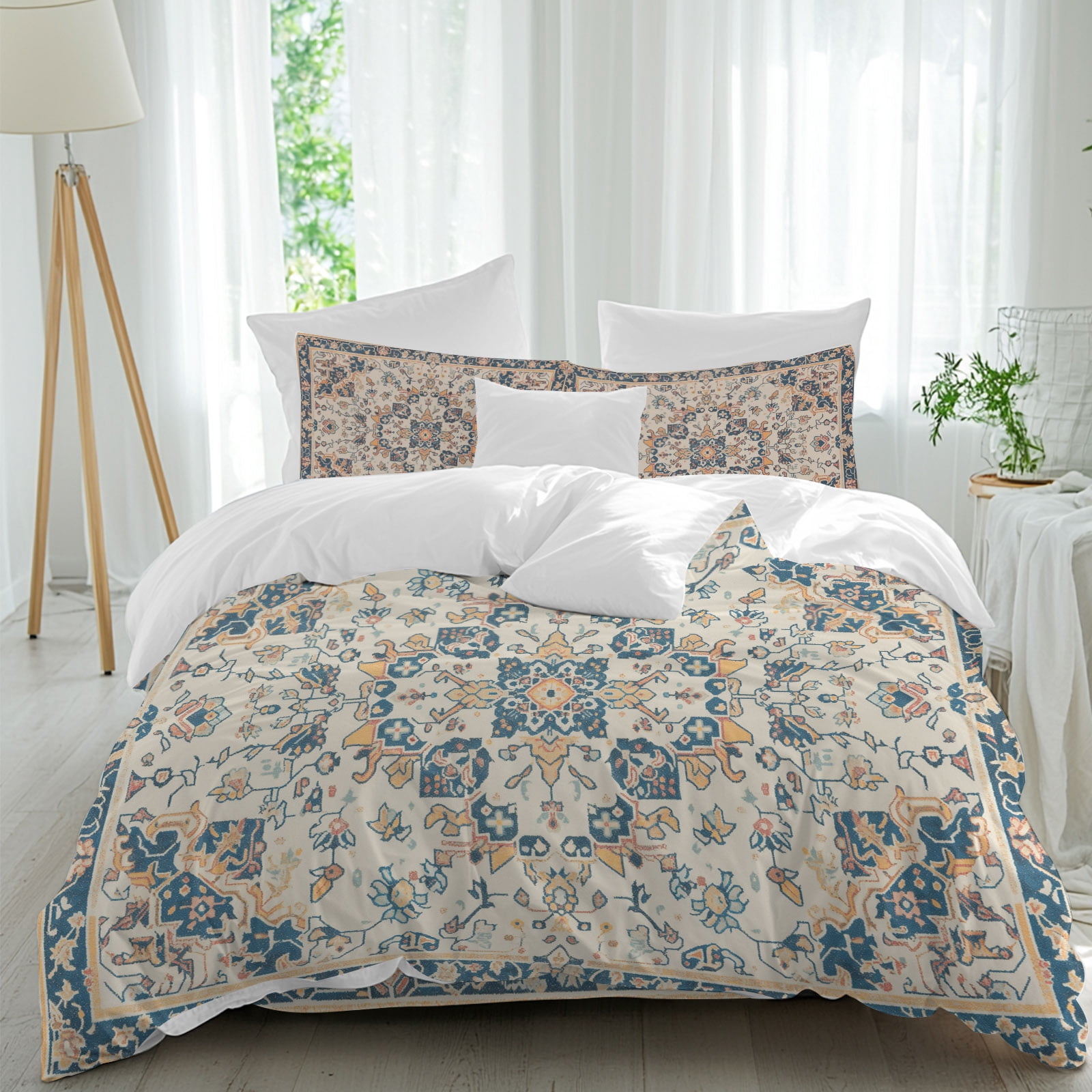 4 Piece Duvet Cover Set Twin, Ethnic Wind Floral Patterns Soft ...