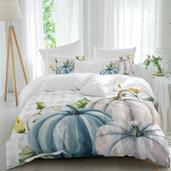 4 Piece Duvet Cover Set Twin, Fall Teal Pumpkin Thanksgiving Harvest ...