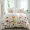 4 Piece Duvet Cover Set Twin, Farm Watercolor Flower Plants Soft ...