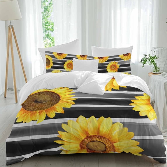 4 Piece Duvet Cover Set Twin, Farm Watercolor Sunflowers Soft ...