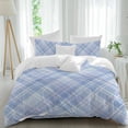 4 Piece Duvet Cover Set Twin, Farmhouse Blue Gradient Plaid Soft ...