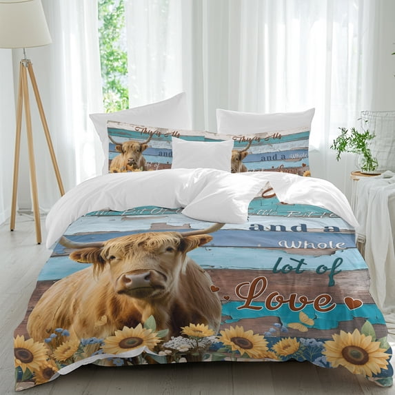 4 Piece Duvet Cover Set Twin, Farmhouse Cow Sunflower Soft Breathable ...