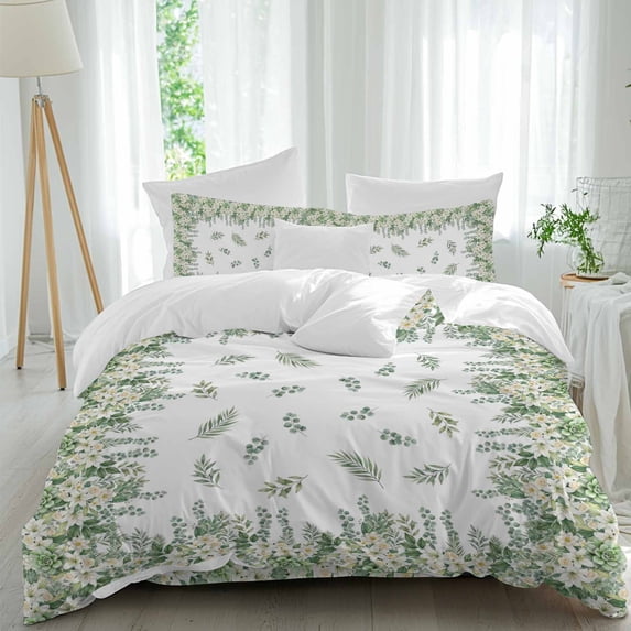 4 Piece Duvet Cover Set Twin, Farmhouse Flower Leaf Seamless Soft ...