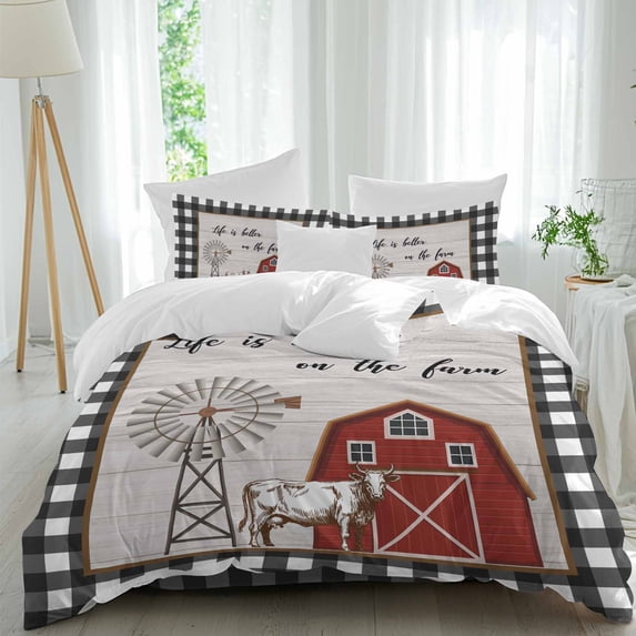 4 Piece Duvet Cover Set Twin, Farmhouse Windmill Wood Barn Soft ...