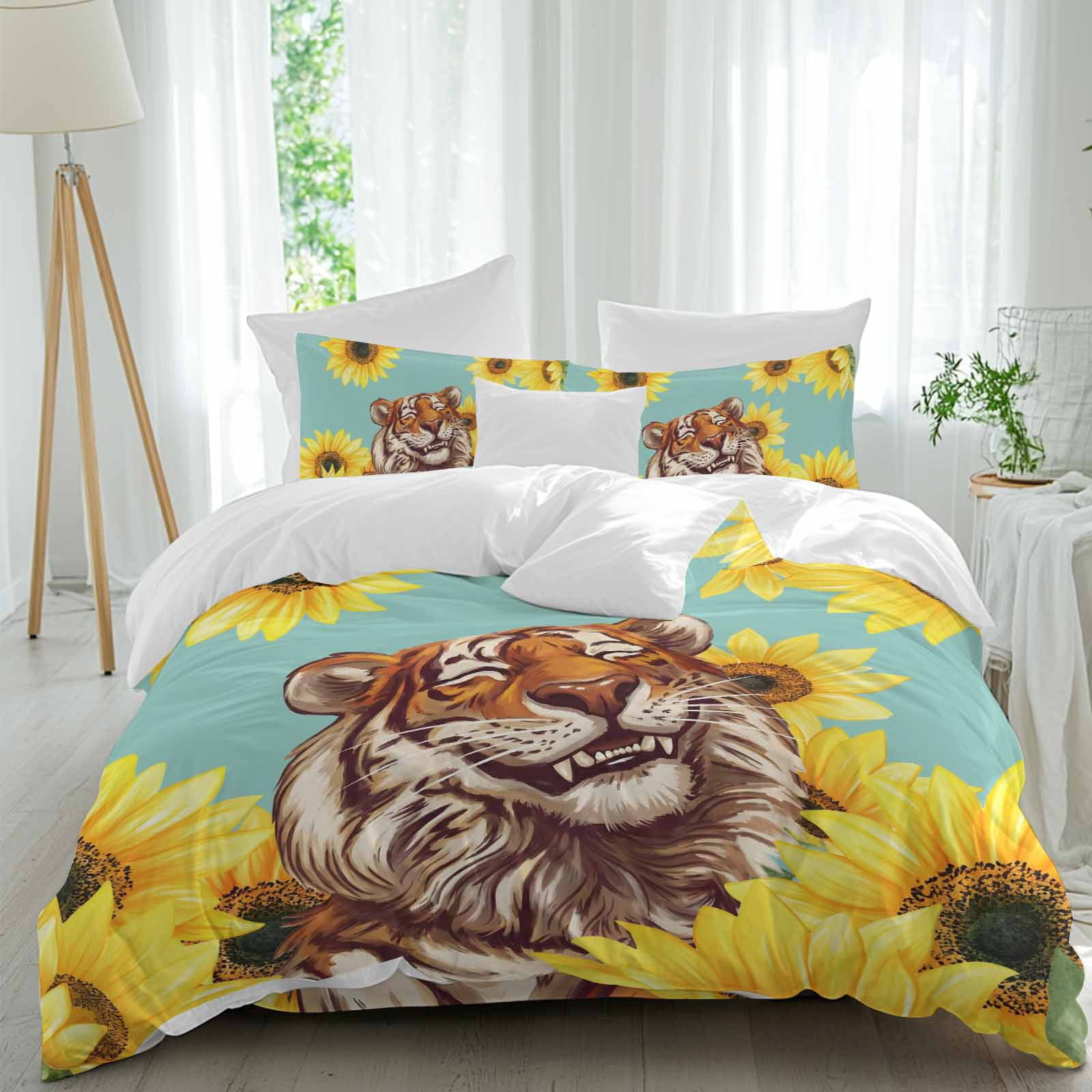 4 Piece Duvet Cover Set Twin, Funny Animal Tigers Soft Breathable ...