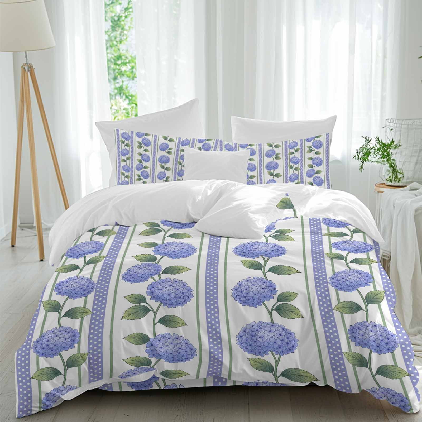 4 Piece Duvet Cover Set Twin, Garden Purple Hydrangea Flower Soft ...
