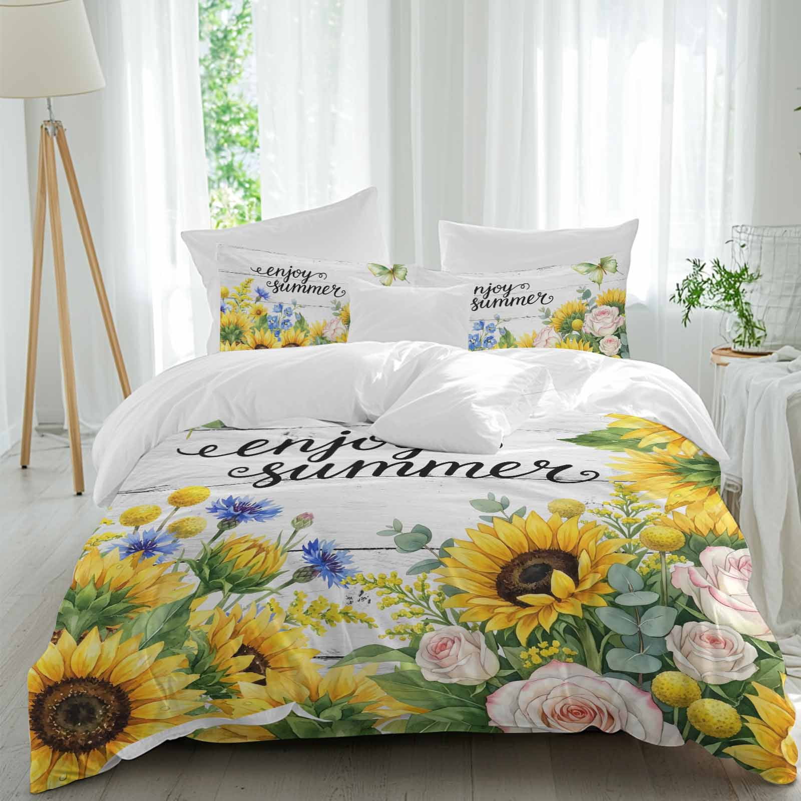 4 Piece Duvet Cover Set Twin, Garden Watercolor Blossom Flower Soft ...
