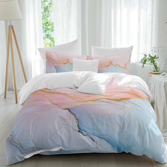 4 Piece Duvet Cover Set Twin, Geometric Golden Wave Line Soft ...
