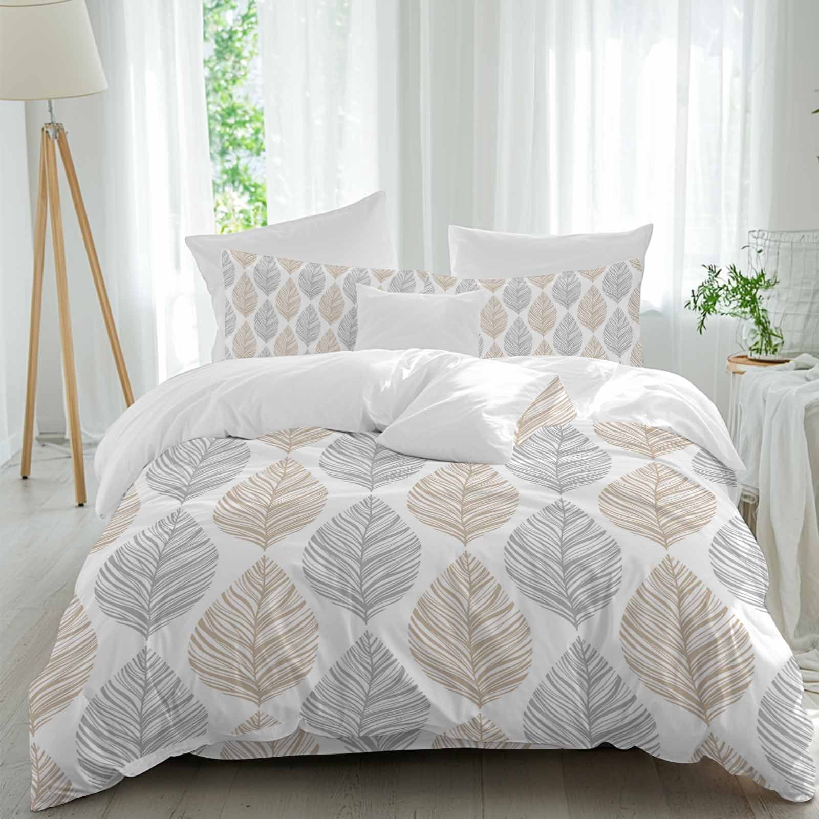 4 Piece Duvet Cover Set Twin, Geometric Line Leaves Texture Soft ...