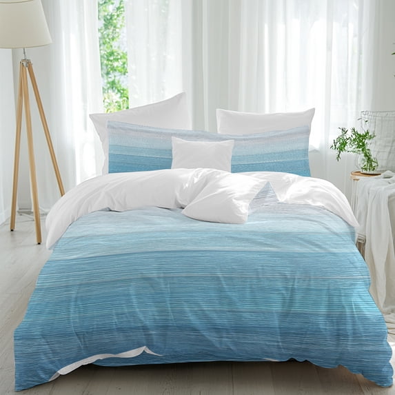 4 Piece Duvet Cover Set Twin, Gradient Blue Wood Grain Soft Breathable ...