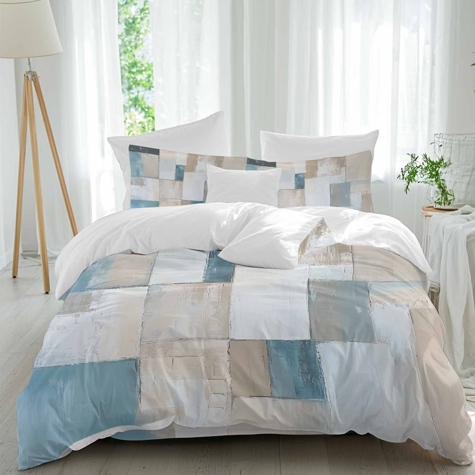 4 Piece Duvet Cover Set Twin, Gradient Brown Blue Geometric Soft ...