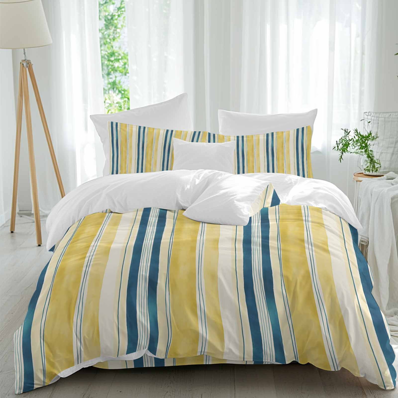 4 Piece Duvet Cover Set Twin, Gradient Yellow Blue Stripes Soft ...