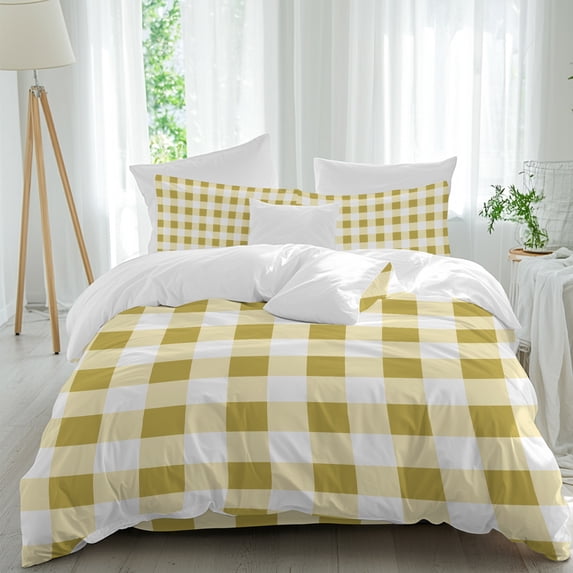 4 Piece Duvet Cover Set Twin, Gradient Yellow White Checkered Plaid ...