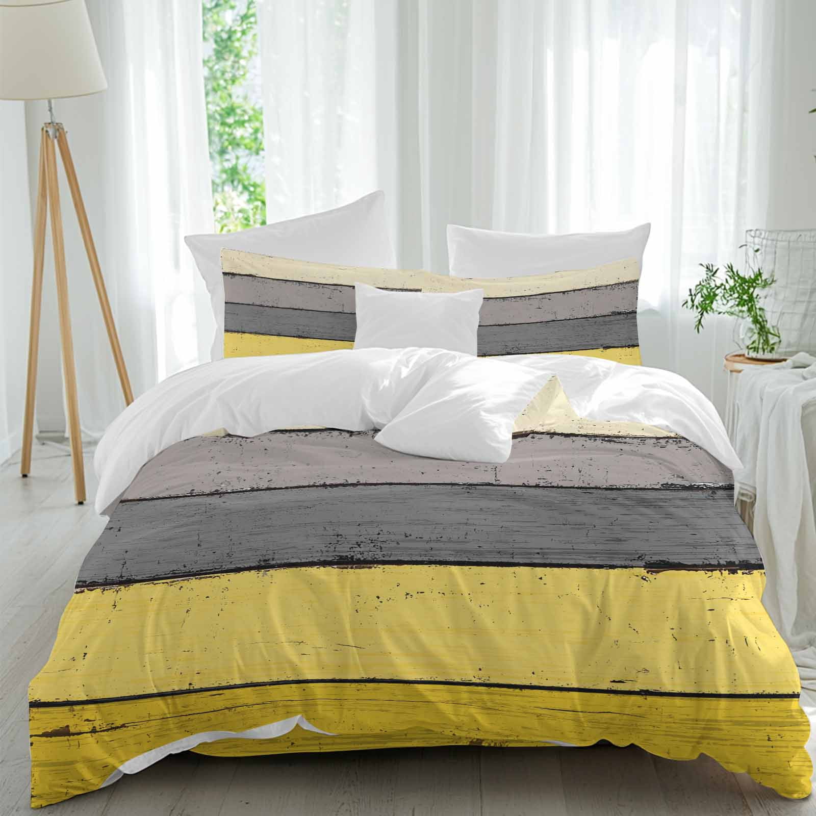4 Piece Duvet Cover Set Twin, Gradient Yellow Wood Grain Soft ...