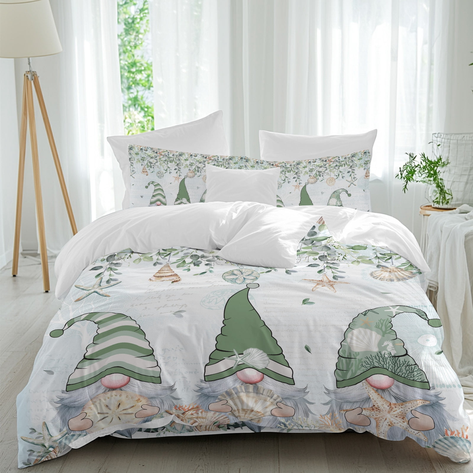 4 Piece Duvet Cover Set Twin, Green Gnome Shell Starfish on Letter Soft ...