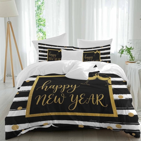 4 Piece Duvet Cover Set Twin, Happy New Year Words Soft Breathable ...